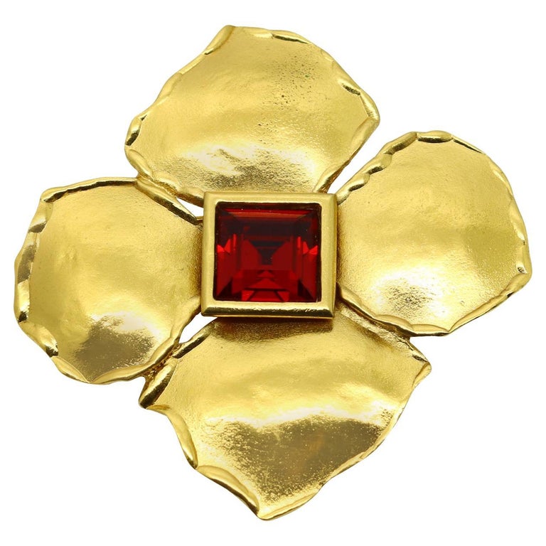 Vintage Maison Goossens Yves Saint Laurent YSL Gold /Red Brooch Circa ...