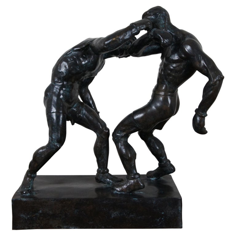 Vintage Maitland Smith Bronze Boxing Sculpture Fighting Boxers at 1stDibs