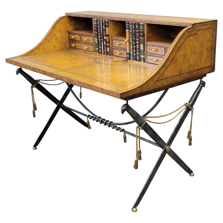 Vintage Maitland-Smith Leather Clad British Campaign Desk With Steel ...