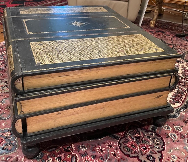 Vintage Maitland Smith Stacked Book Leather Bound 3 Drawer Cocktail ...