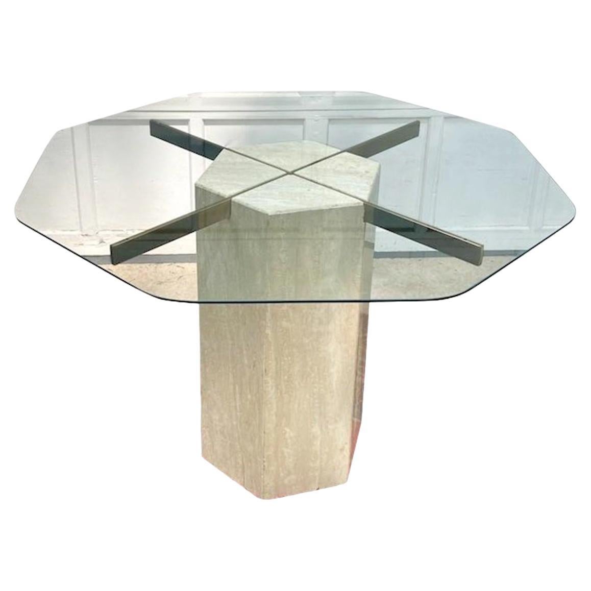 Vintage Maitland Smith Style Travertine Stone Dining Table With Glass ...