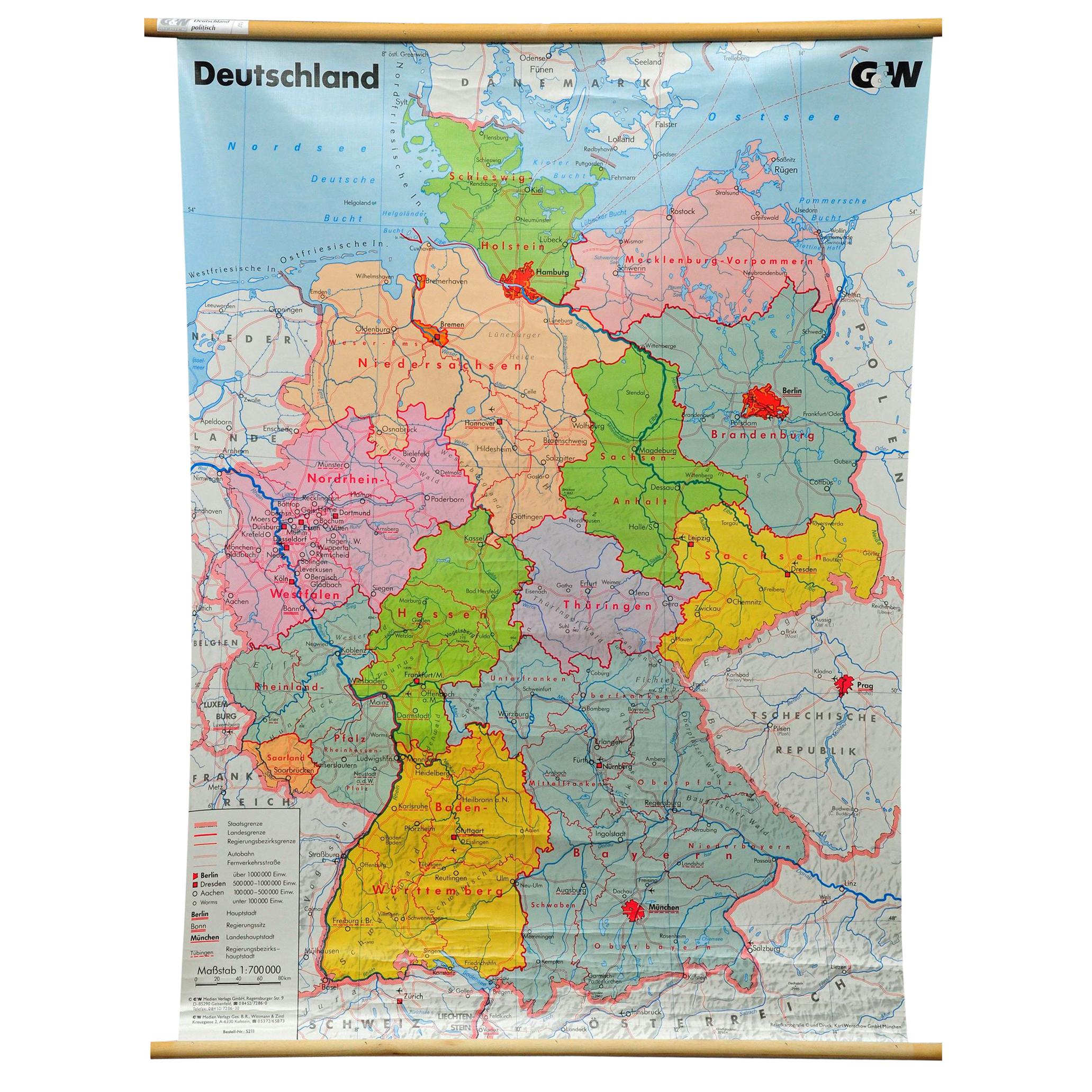 Vintage Pull-Down Map Germany BRD / DDR History Wall Chart For Sale at ...