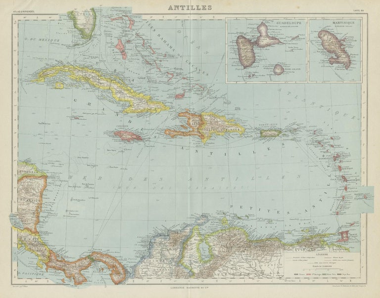 Vintage Map of the Greater Antilles and Lesser Antilles For Sale at 1stDibs