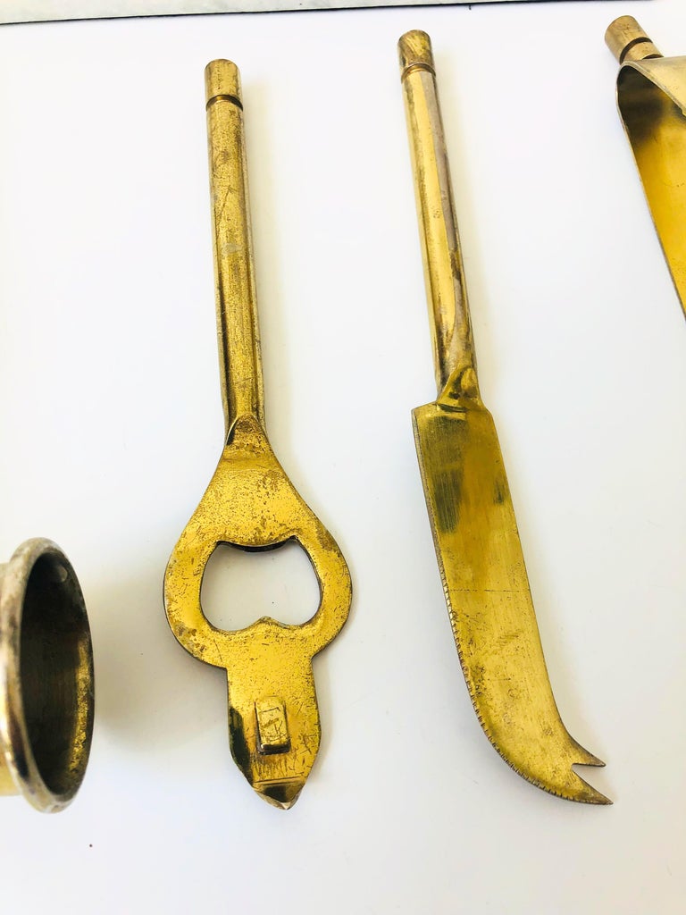 Vintage Marble and Brass Hanging Bar Tool Set at 1stDibs