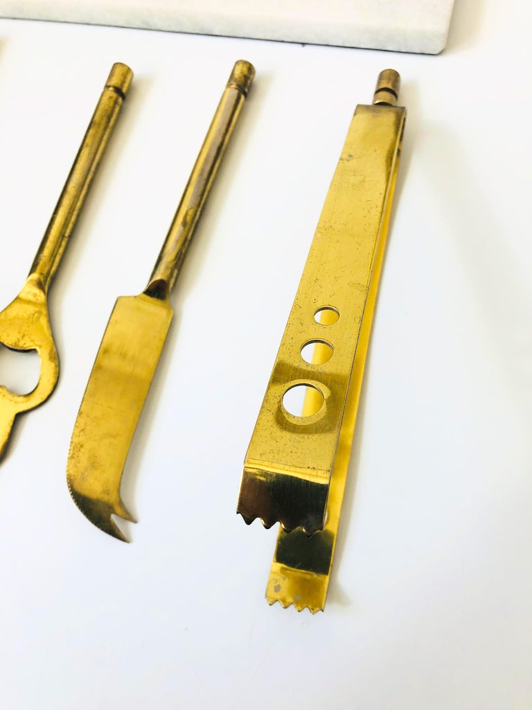 Vintage Marble and Brass Hanging Bar Tool Set at 1stDibs