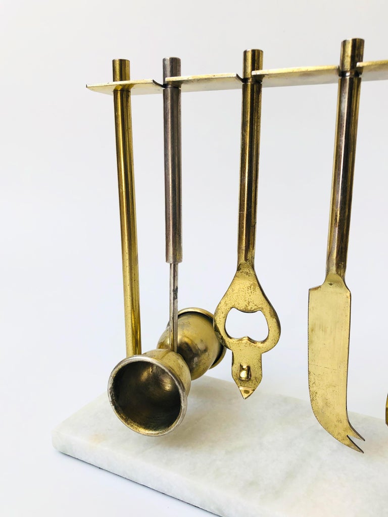 Vintage Marble and Brass Hanging Bar Tool Set at 1stDibs