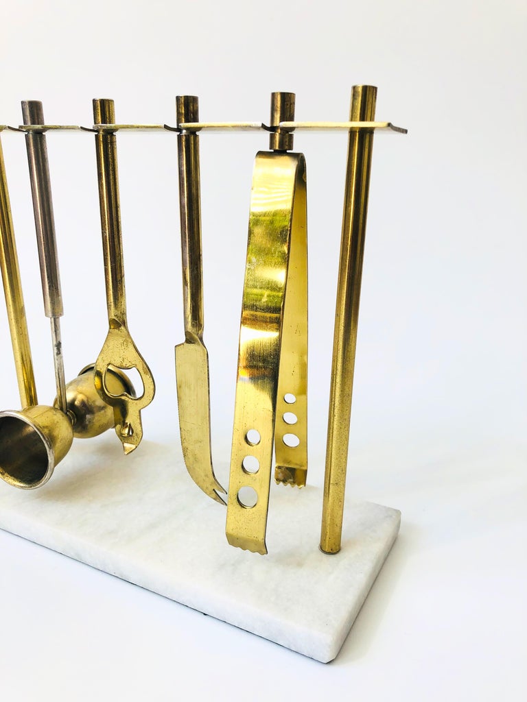 Vintage Marble and Brass Hanging Bar Tool Set at 1stDibs