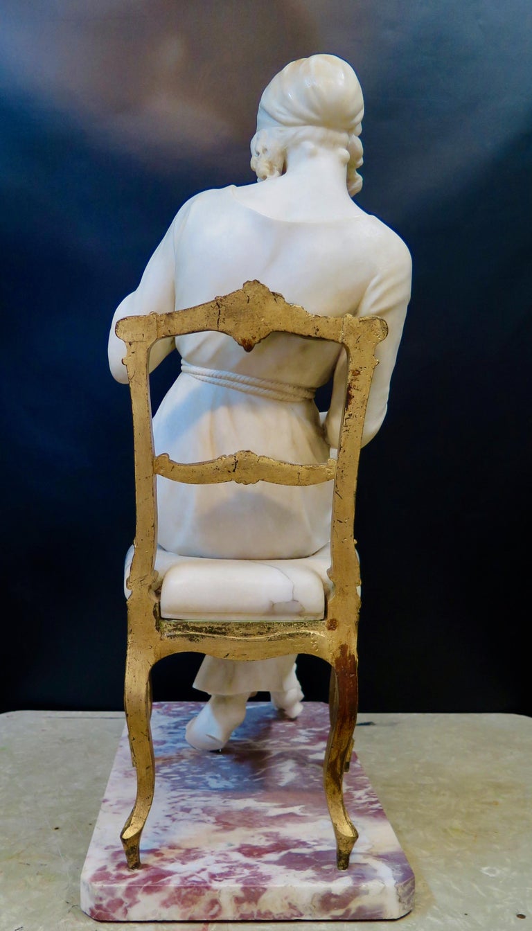 Vintage Marble and Bronze Seated Lady Sculpture For Sale at 1stDibs
