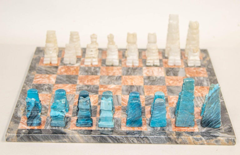 Vintage Marble Chess Set with Hand Carved Turquoise and White Onyx ...