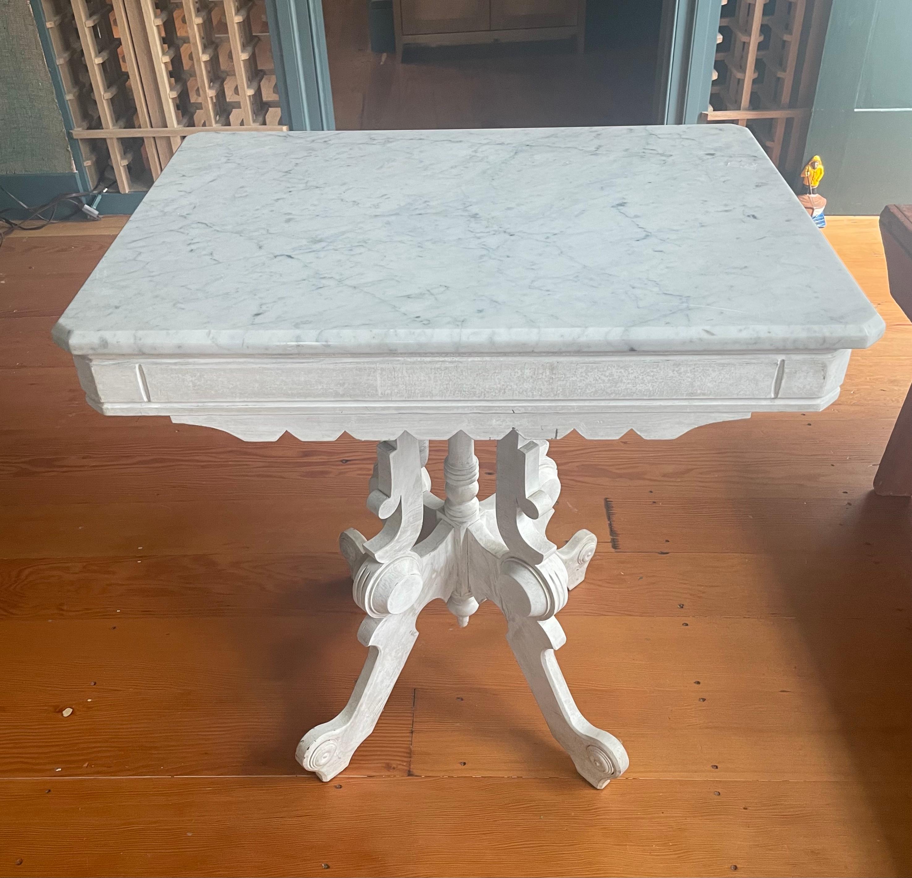 Vintage Marble Top Side Table with Decorative Pedestal Base For Sale at 1stDibs