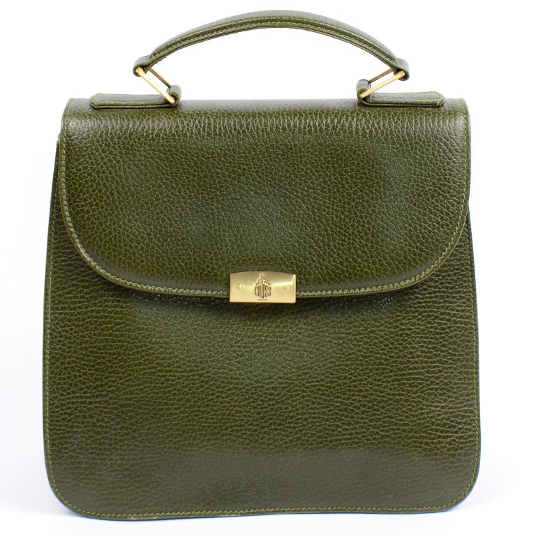 Vintage Mark Cross Green Pebble Leather Top Handle or Shoulder Bag at ...