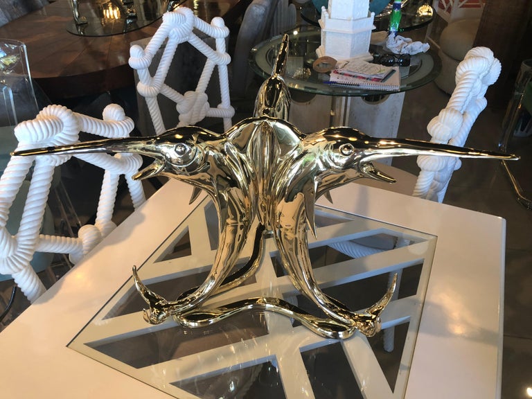 Vintage Marlin Fish Polished Brass Coffee Cocktail Table Nautical at ...