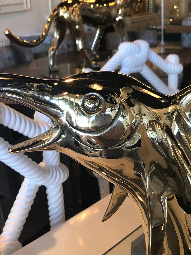 Vintage Marlin Fish Polished Brass Coffee Cocktail Table Nautical at ...