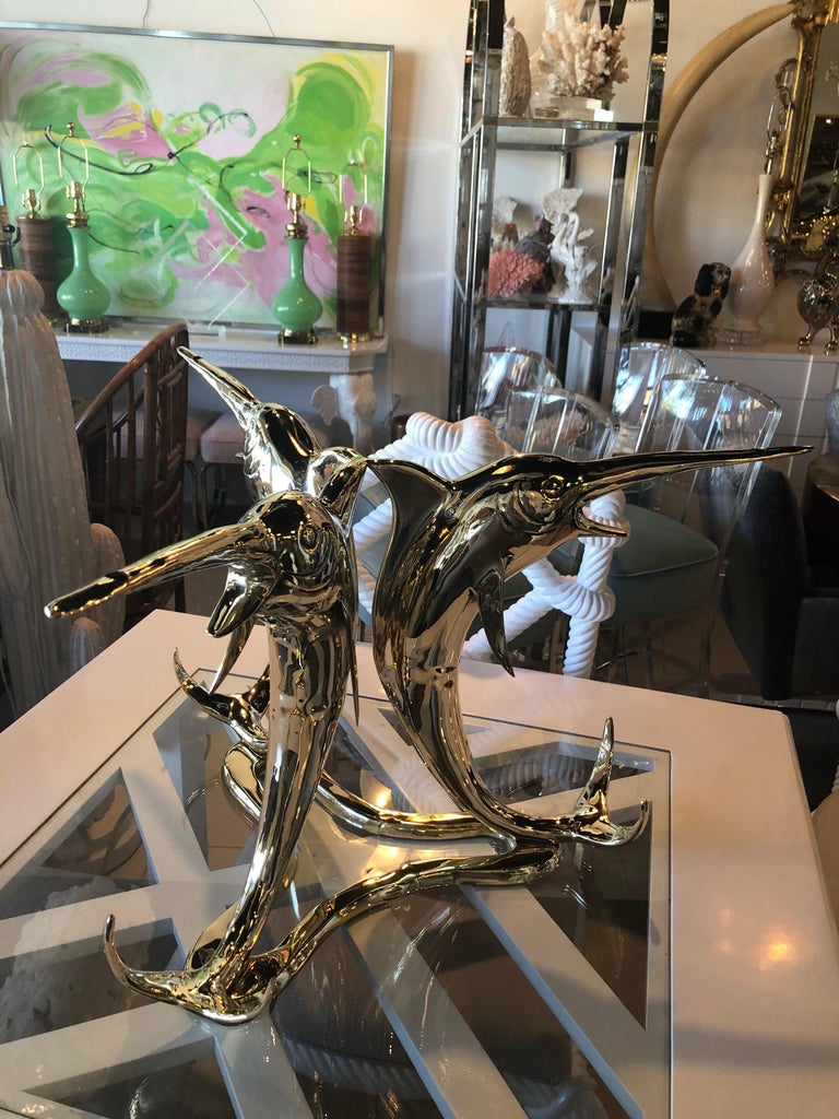 Vintage Marlin Fish Polished Brass Coffee Cocktail Table Nautical at ...