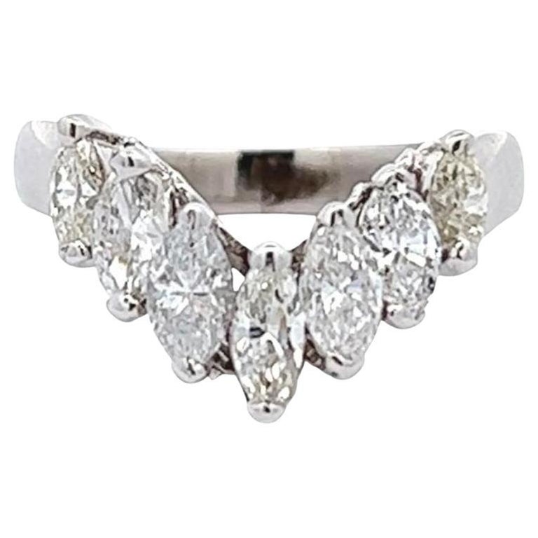 Vintage Marquise Cut Diamond Platinum Chevron Band at 1stDibs