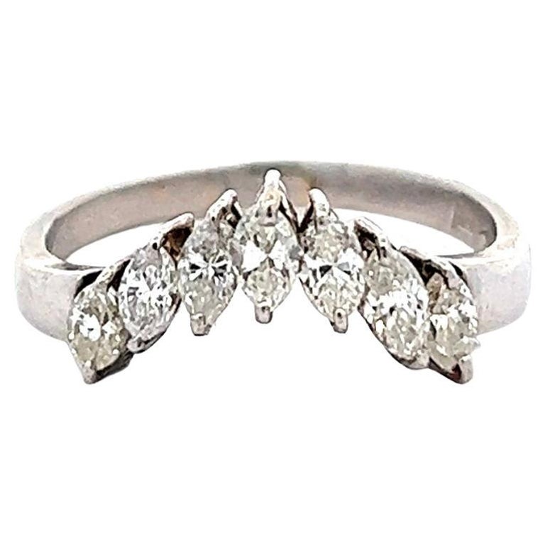 Vintage Marquise Cut Diamond Platinum Chevron Band For Sale at 1stDibs