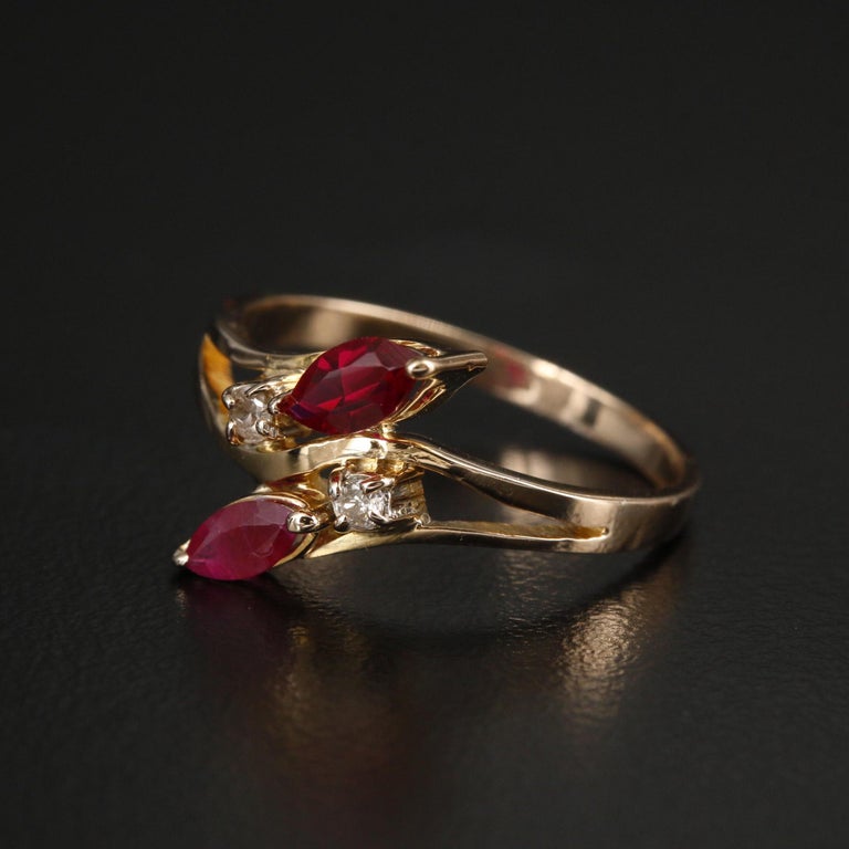 Customizable Vintage Marquise Cut Ruby Diamond Engagement Ring, Yellow ...