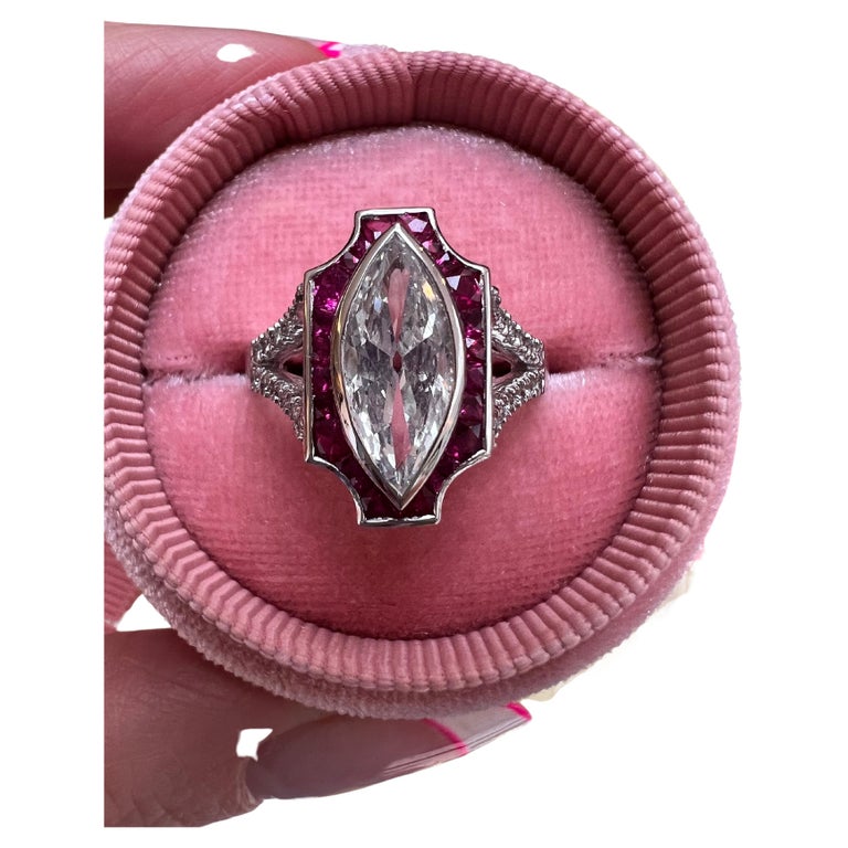 Vintage Marquise Diamond and Ruby Ring For Sale at 1stDibs