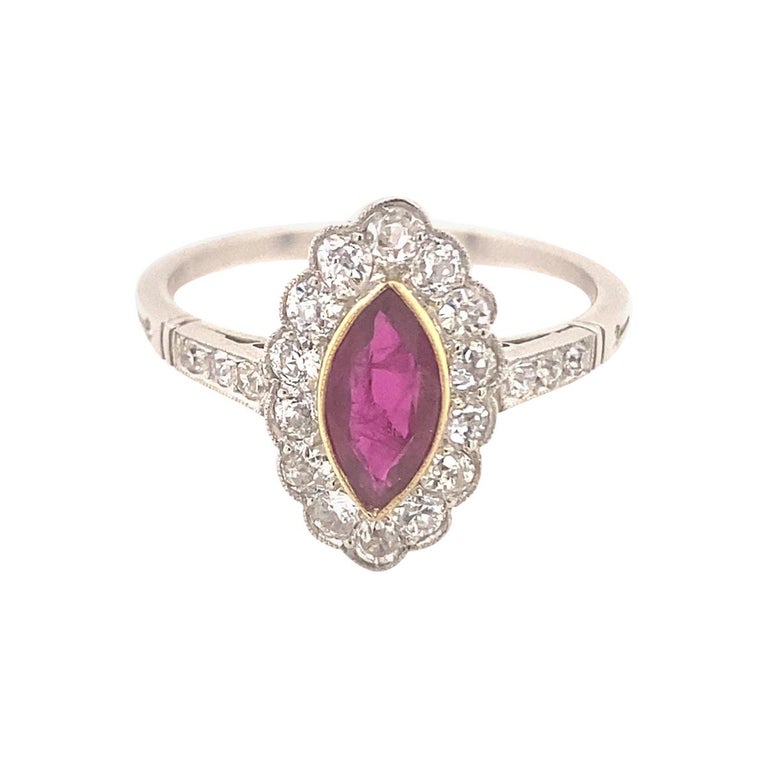Vintage Marquise Ruby Diamond Platinum Ring at 1stDibs