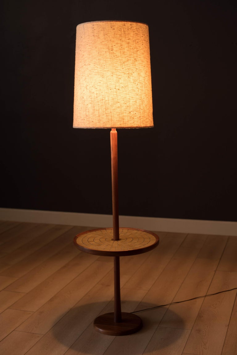 Vintage Martz Walnut Floor Lamp with Tile Side Table at 1stDibs