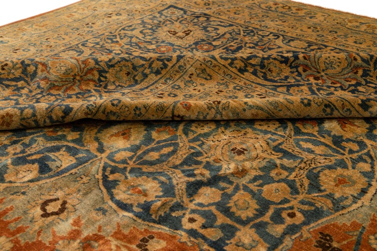 Vintage Mashad Handmade Rust Square Persian Wool Rug with Medallion ...