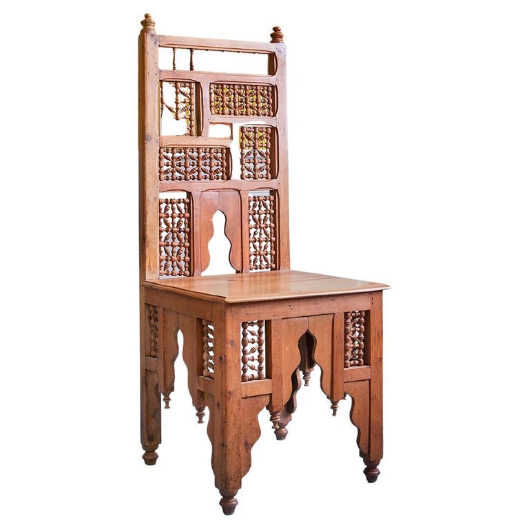 Vintage Mashrabiya Moorish Side Chair in Cedar Wood, England, Early ...