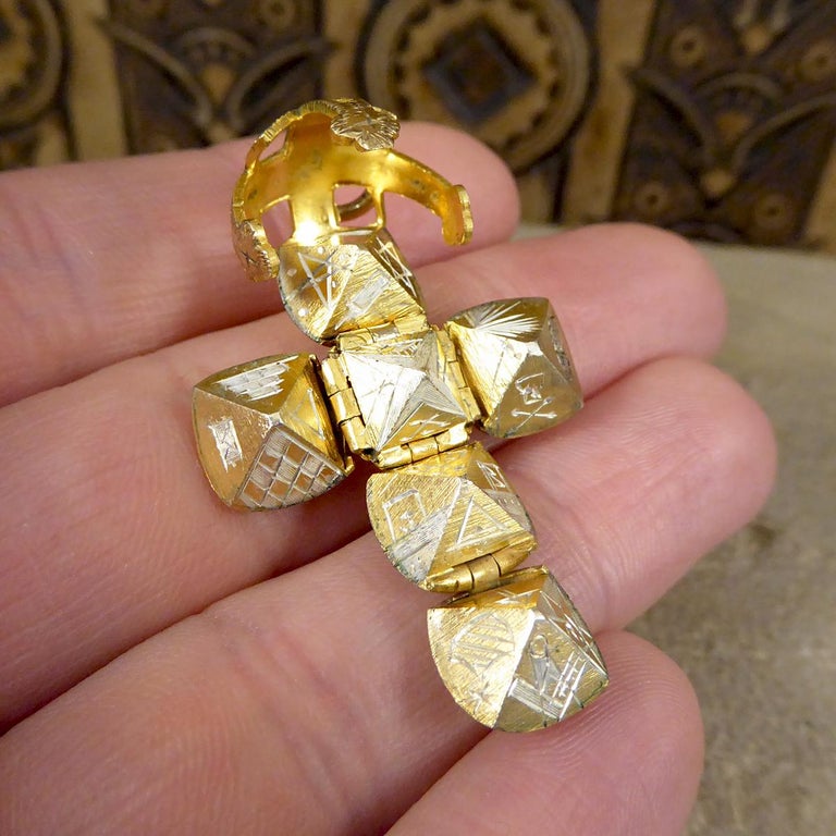 Vintage Masonic Orb Folding Out Pendant in Gold and Silver at 1stDibs