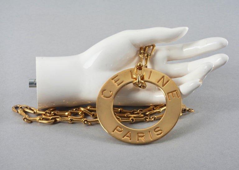 Vintage Massive CELINE PARIS Logo Medallion Pendant Chain Necklace For ...