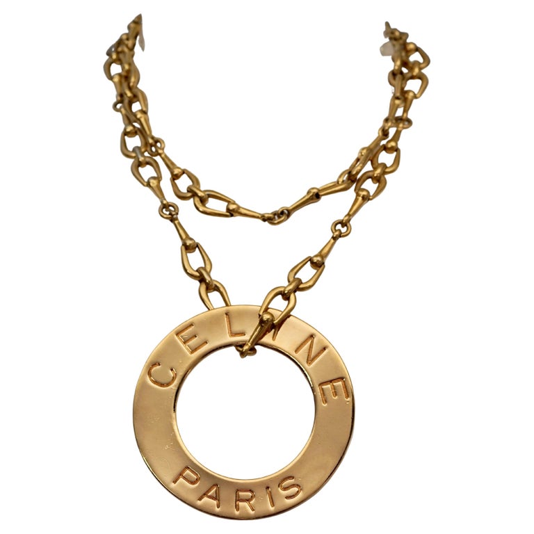 Vintage Massive CELINE PARIS Logo Medallion Pendant Chain Necklace For ...