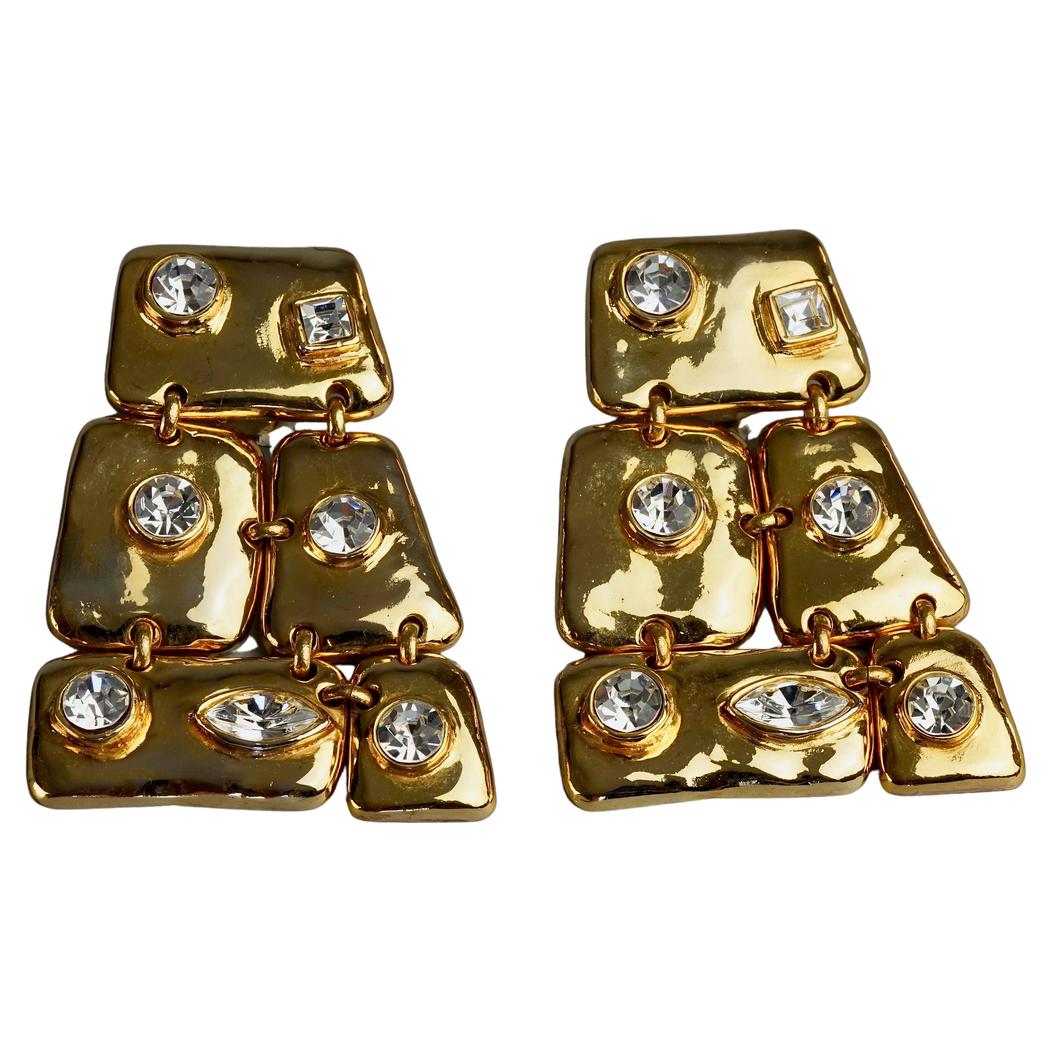 Vintage MASSIVE CHRISTIAN LACROIX Geometric Link Rhinestone Dangling ...