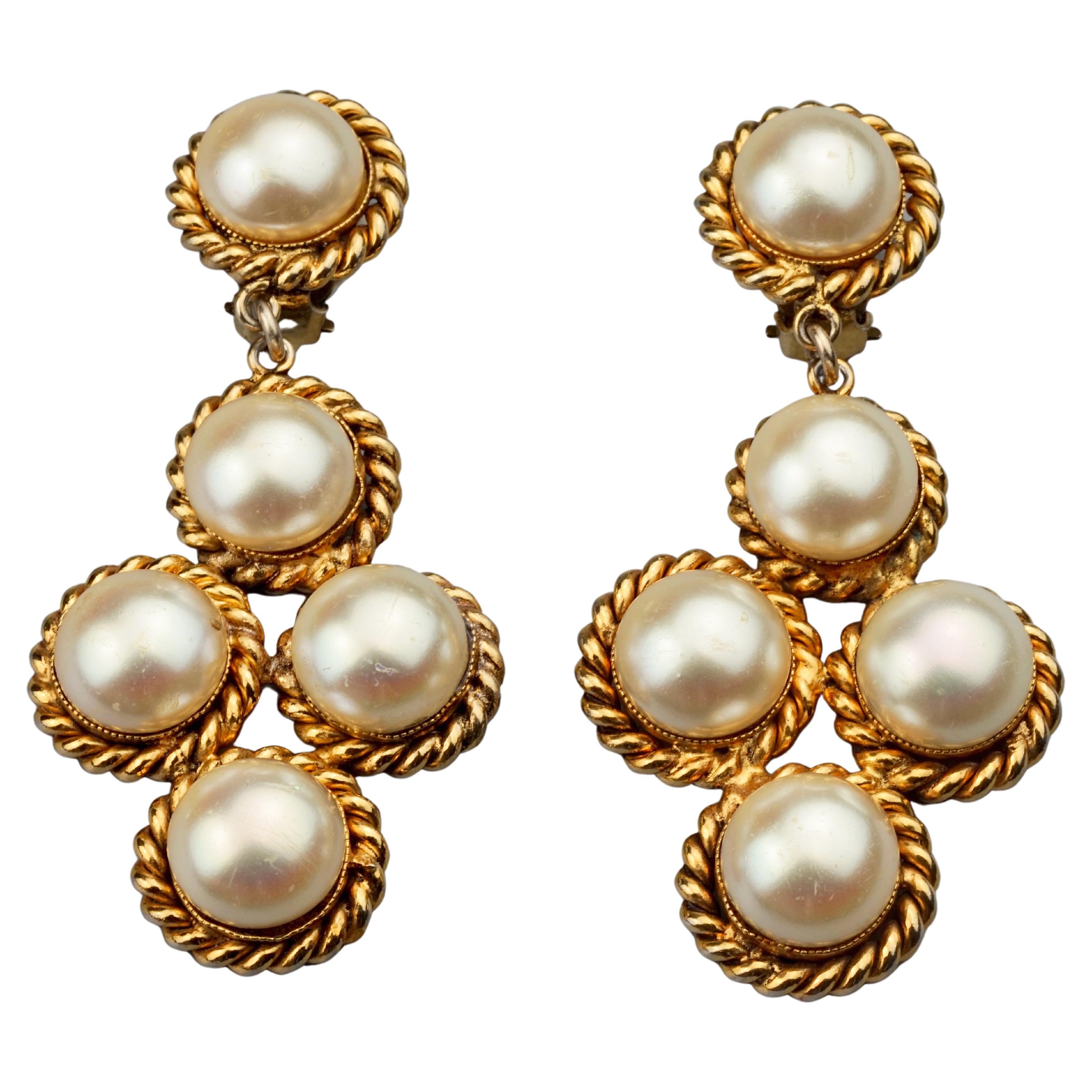 Vintage Massive EDOUARD RAMBAUD Cross Pearl Dangling Earrings For Sale ...