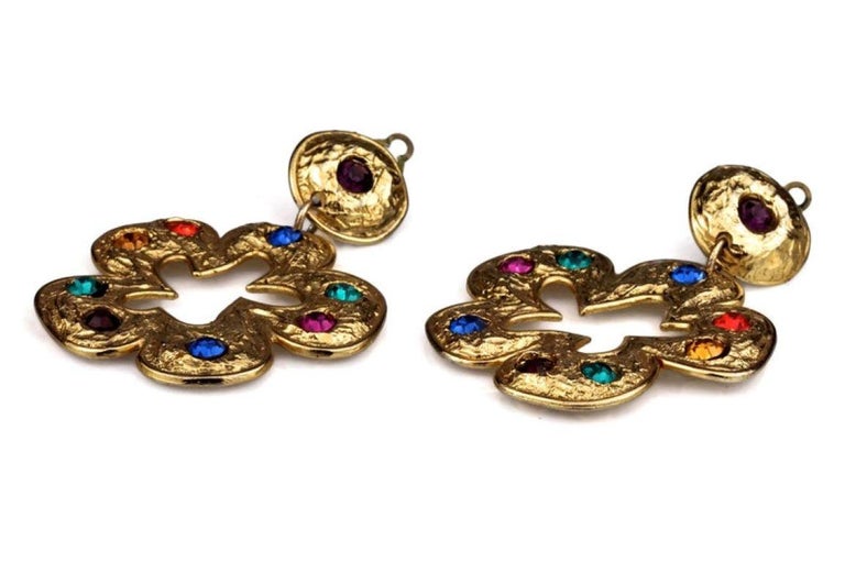 Vintage Massive EDOUARD RAMBAUD Jewelled Flower Dangling Earrings at ...