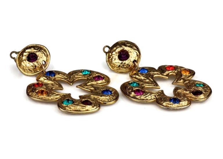 Vintage Massive EDOUARD RAMBAUD Jewelled Flower Dangling Earrings at ...
