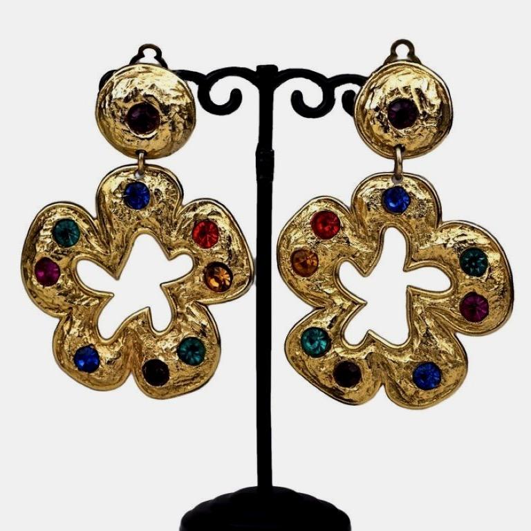 Vintage Massive EDOUARD RAMBAUD Jewelled Flower Dangling Earrings at ...
