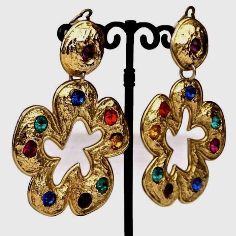 Vintage Massive EDOUARD RAMBAUD Jewelled Flower Dangling Earrings at ...