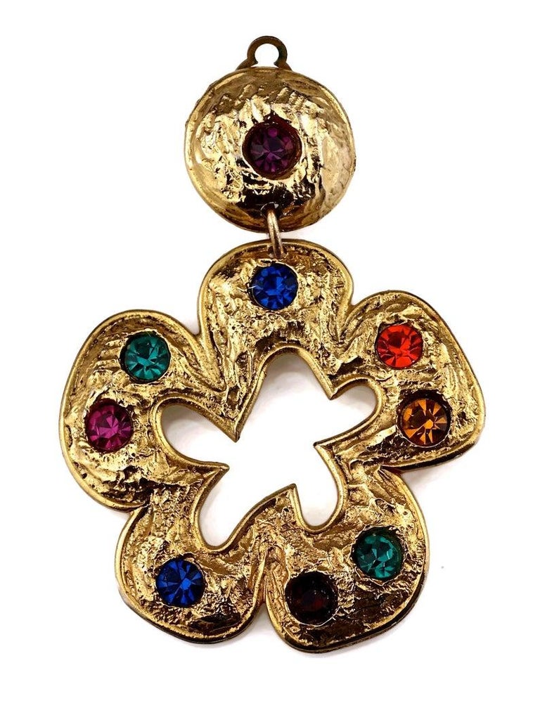 Vintage Massive EDOUARD RAMBAUD Jewelled Flower Dangling Earrings at ...