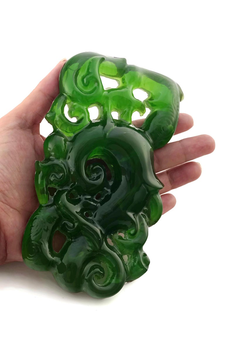 Vintage Massive JOHN GALLIANO Runway Asian Carved Faux Jade Resin ...