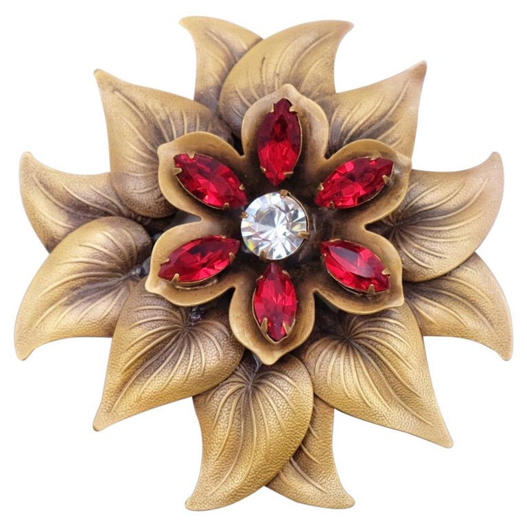 Vintage Massive Red Flower Joseff of Hollywood Brooch at 1stDibs