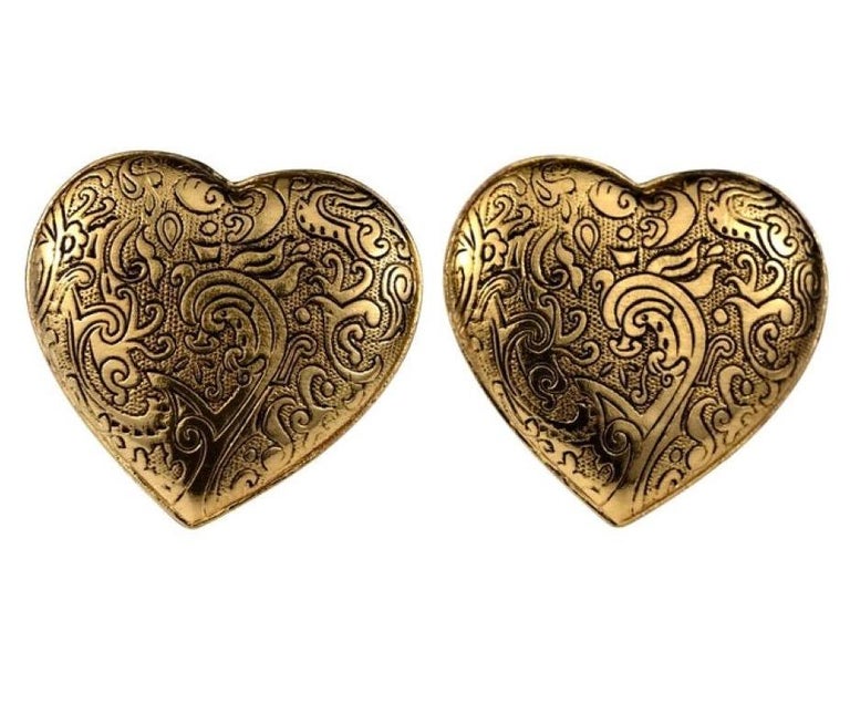 Vintage Massive YVES SAINT LAURENT Ysl Arabesque Heart Earrings at 1stDibs