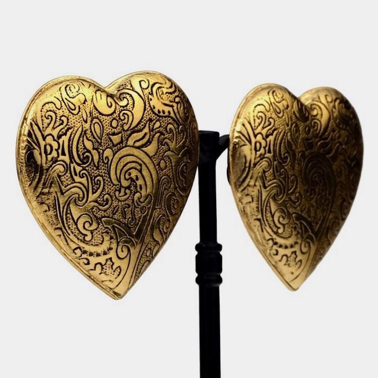 Vintage Massive YVES SAINT LAURENT Ysl Arabesque Heart Earrings at 1stDibs