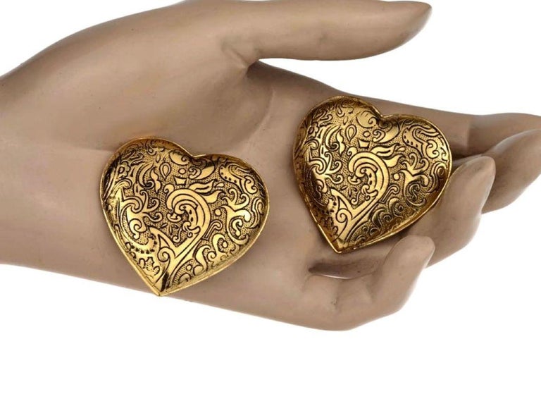 Vintage Massive YVES SAINT LAURENT Ysl Arabesque Heart Earrings at 1stDibs