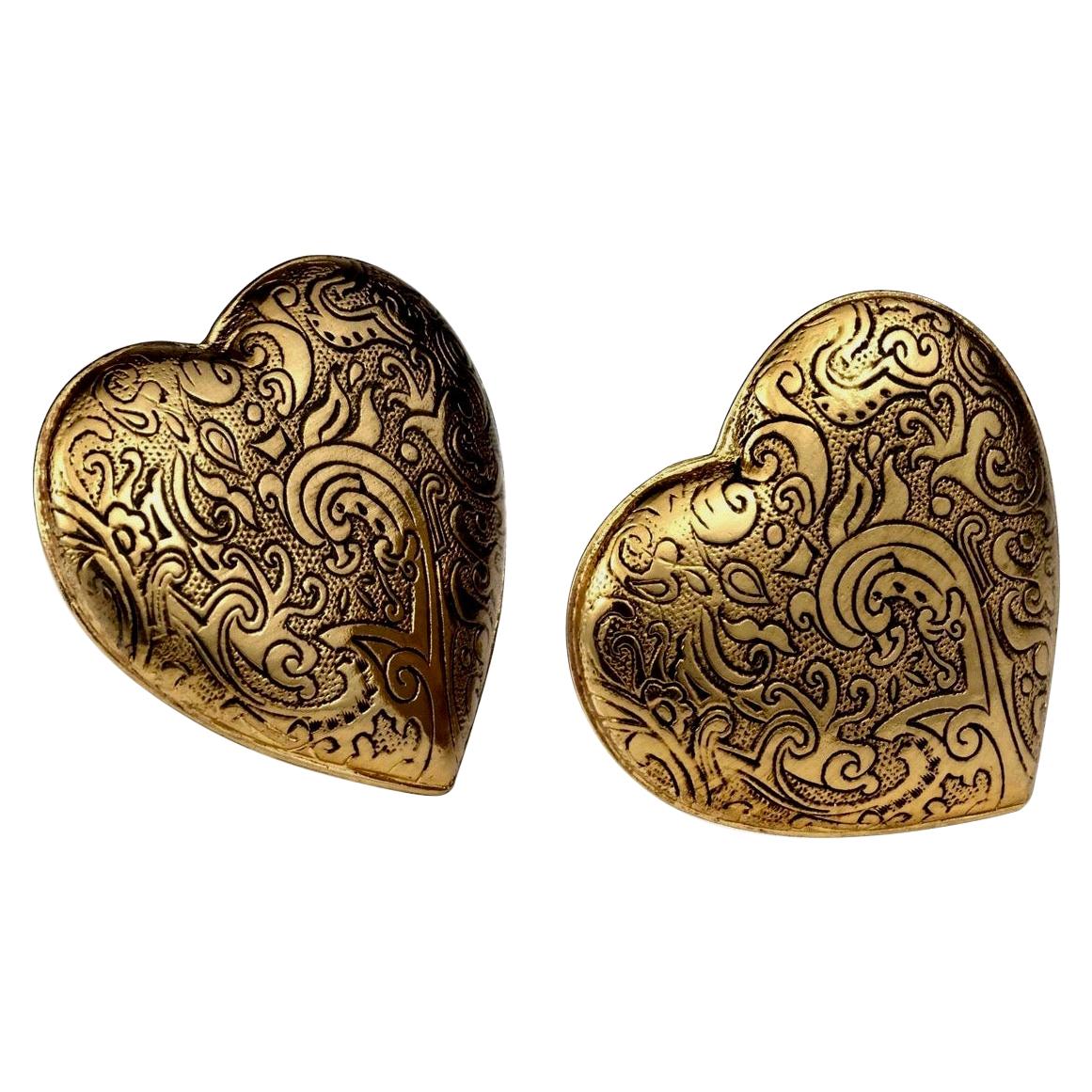 Vintage Massive YVES SAINT LAURENT Ysl Arabesque Heart Earrings at 1stDibs