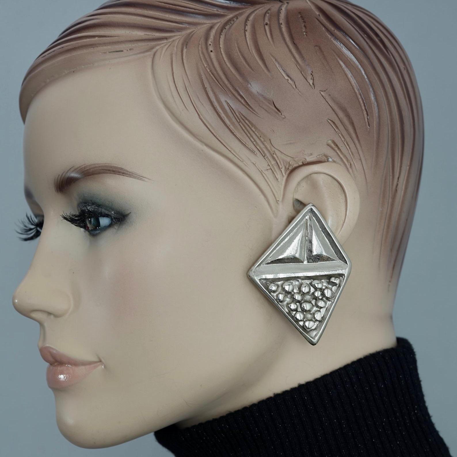 Vintage Massive YVES SAINT LAURENT Ysl Diamond Nugget Silver Earrings ...