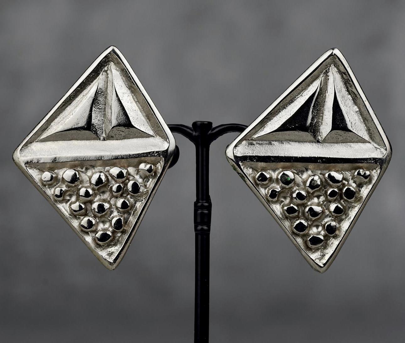 Vintage Massive YVES SAINT LAURENT Ysl Diamond Nugget Silver Earrings ...
