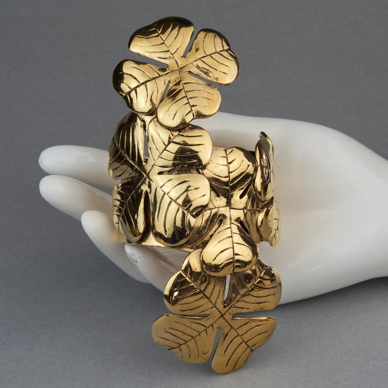Vintage Massive YVES SAINT LAURENT Ysl Shamrock Four Leaf Clover Cuff Bracelet For Sale at ...
