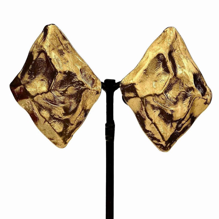 Vintage Massive YVES SAINT LAURENT Ysl Textured Diamond Shape Earrings ...