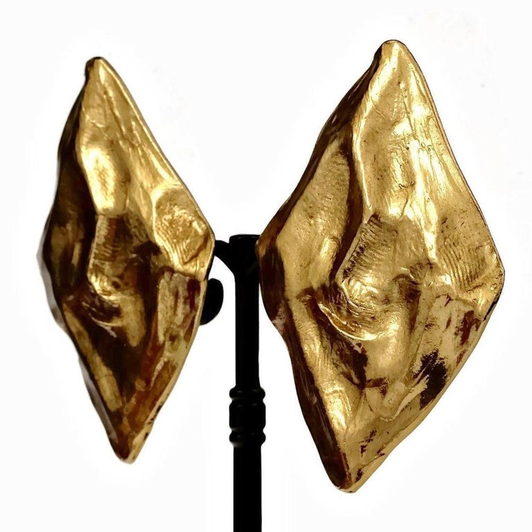 Vintage Massive YVES SAINT LAURENT Ysl Textured Diamond Shape Earrings ...