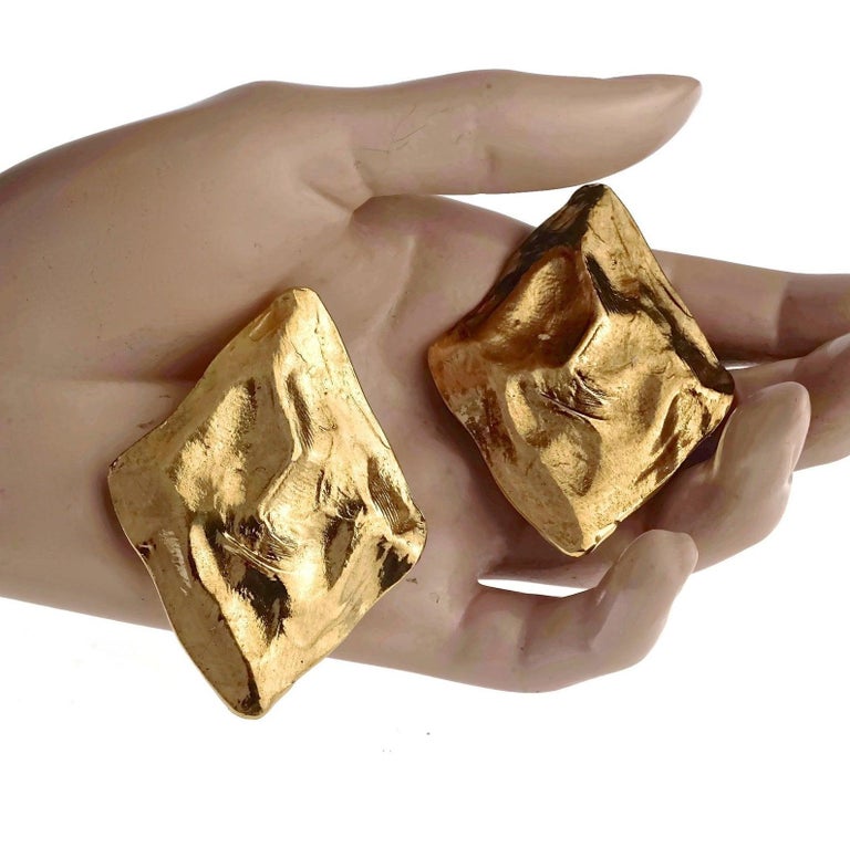 Vintage Massive YVES SAINT LAURENT Ysl Textured Diamond Shape Earrings ...