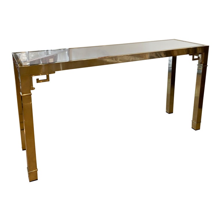 Vintage Mastercraft Polished Brass Greek Key Console Table Mirror Top ...