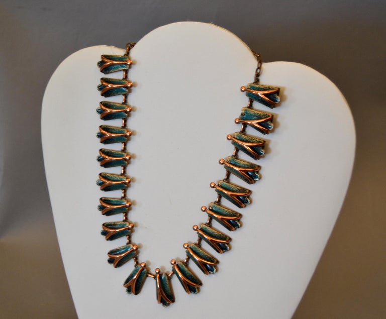 Vintage Matisse Costume Green Enamel With Copper Necklace, 1960s For ...